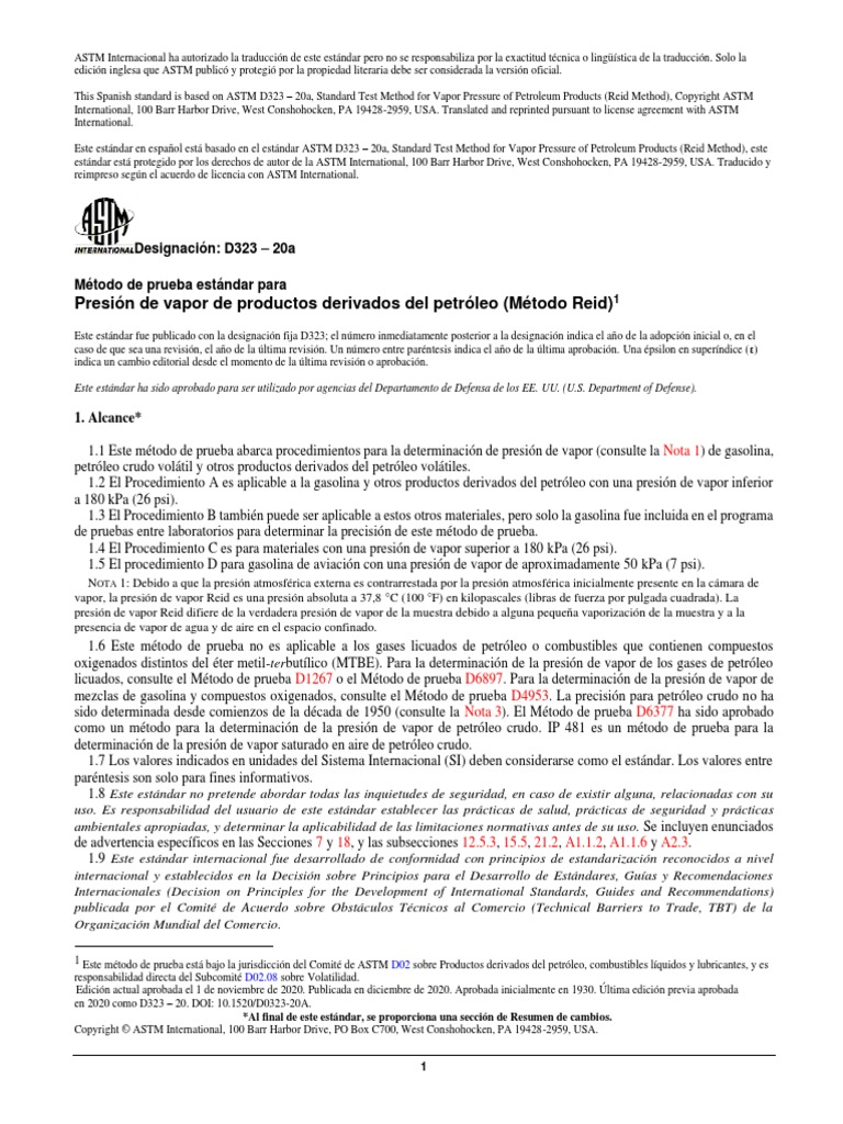 D323 - 20a Método de Prueba Estándar para Presión de Vapor de Productos ...