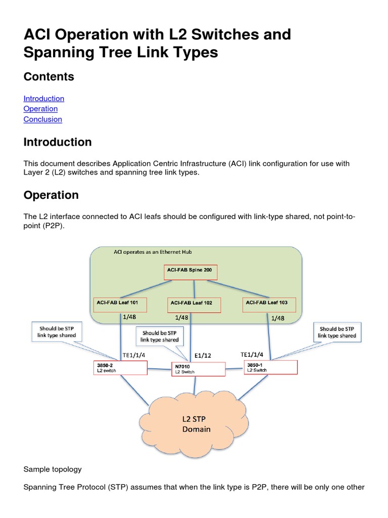 ACI Operation With L2 Switches and Spann | Download Free PDF | Network Switch | Networking Standards