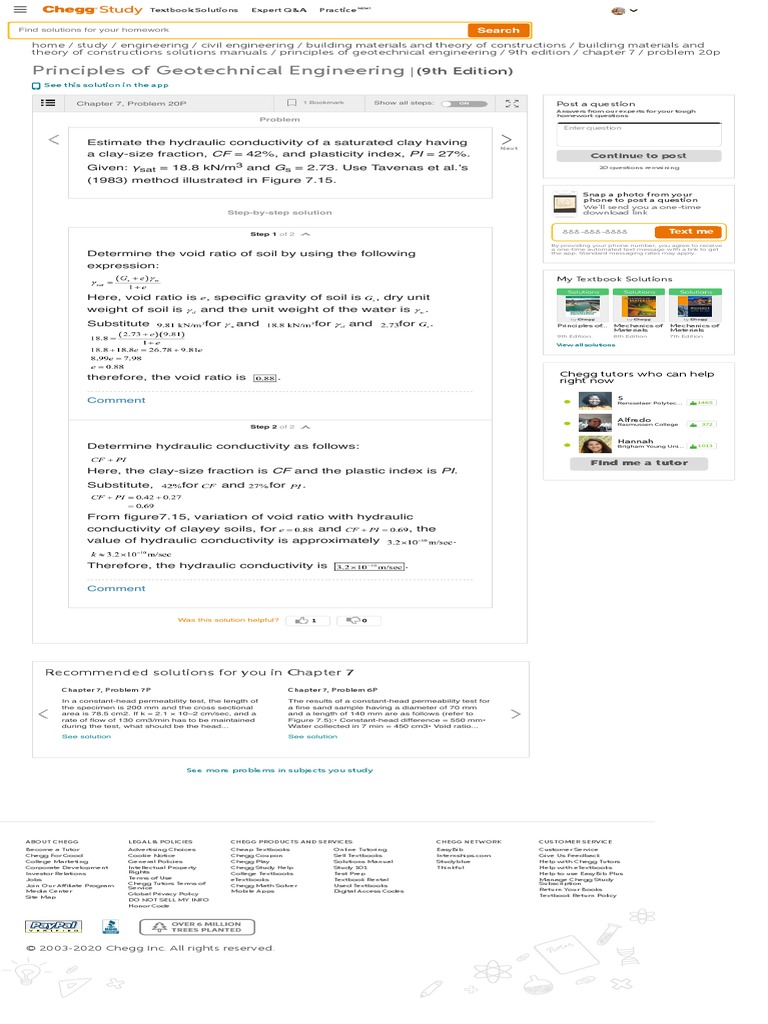 Solved Estimate The Hydraulic Conductivity of A Saturated Clay... | PDF