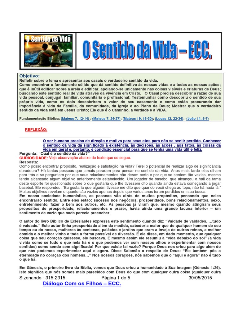 Ecc 05 o Sentido Da Vida | PDF | Jesus | Significado da vida