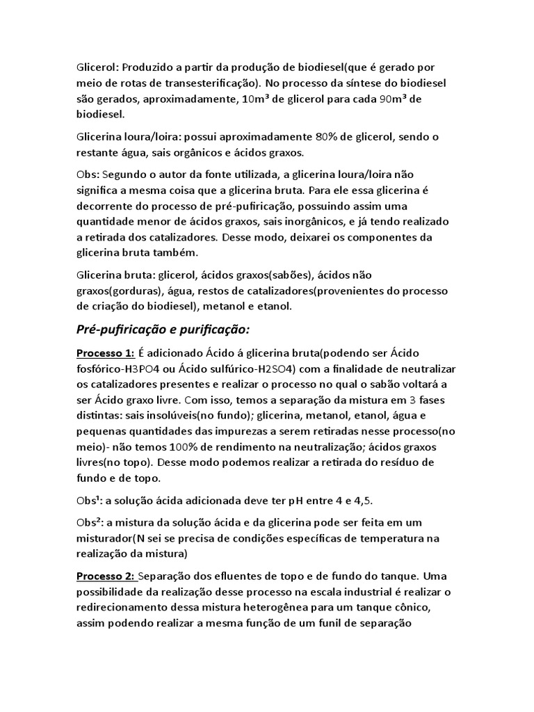 Trabalho Final IPQB - Purificacao Do Glicerol | PDF | Glicerol | Biodiesel