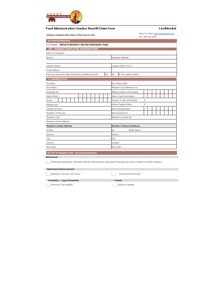 PSSPF Member Benefit Claim Form | PDF | Pension | Banks