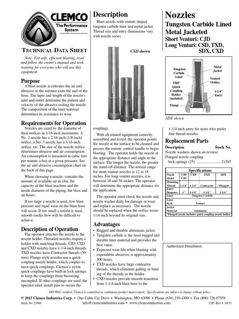 Clemco Boquilla Normal | PDF | Nozzle | Tungsten