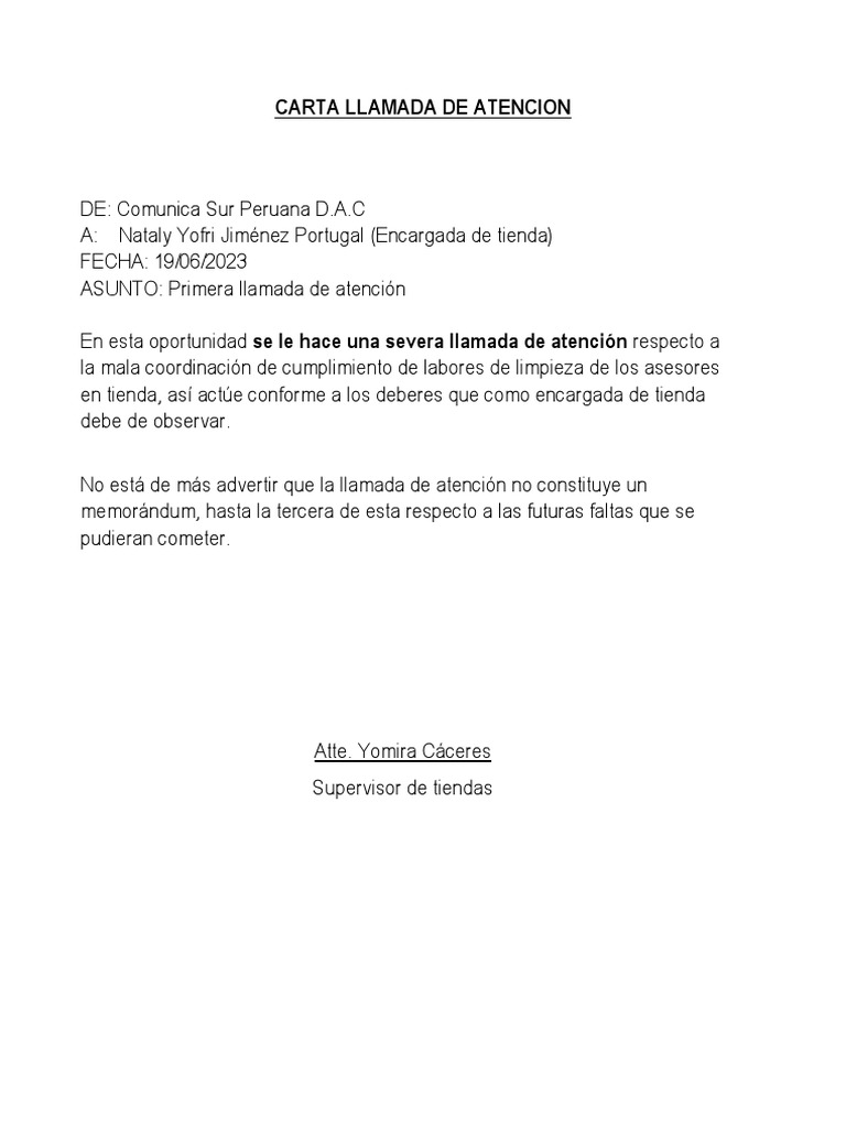 Carta Llamada de Atencion CSP | PDF