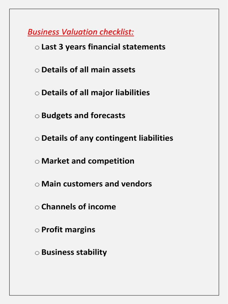 Business Valuation Checklist | PDF