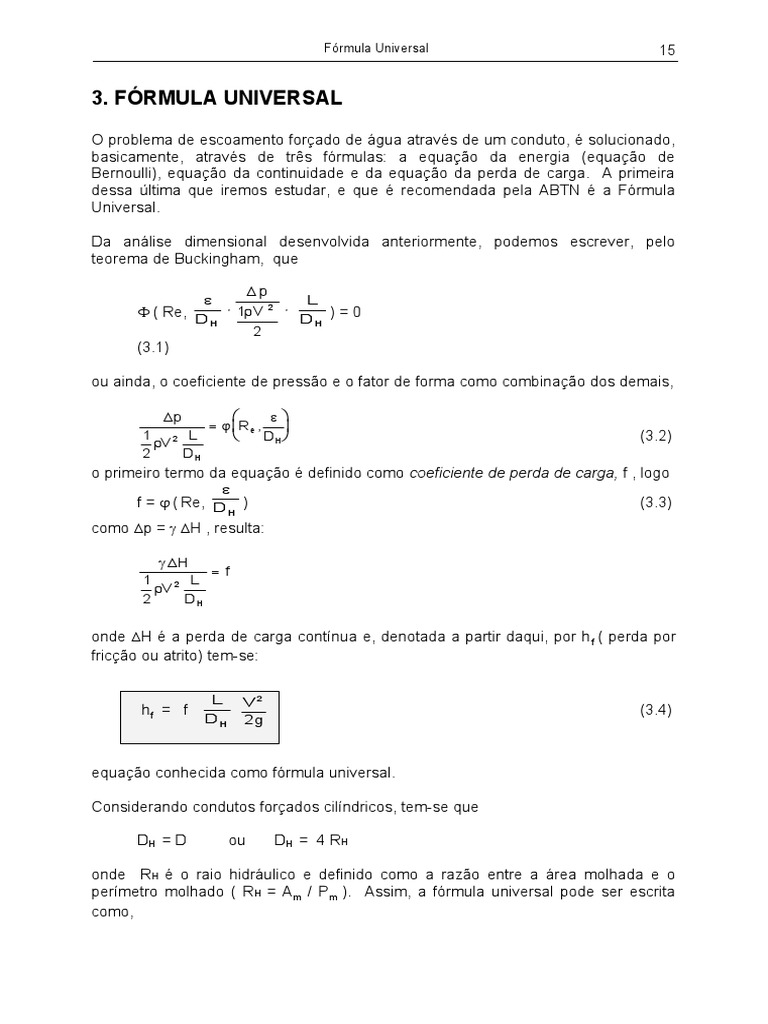 formula universal | PDF | Mecânica dos fluidos | Engenharia Civil