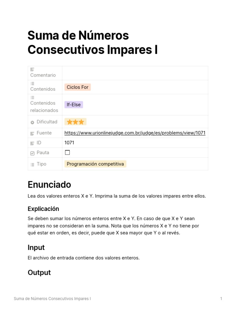 Suma de Numeros Consecutivos Impares I | PDF
