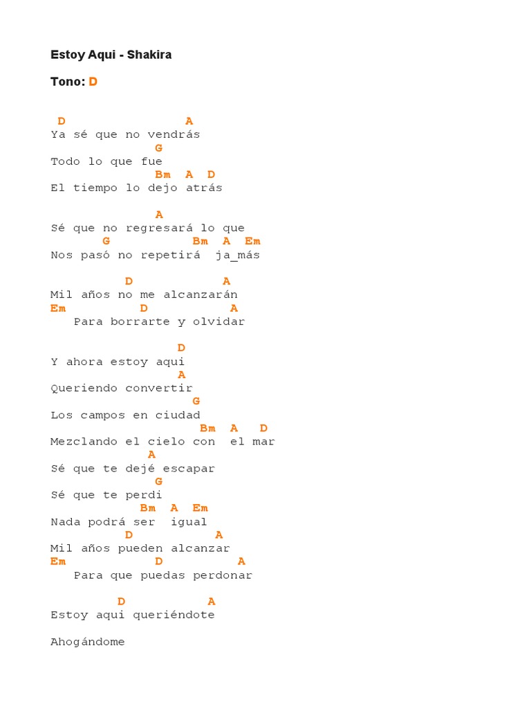 Acordes de "Estoy Aquí" - Shakira | PDF
