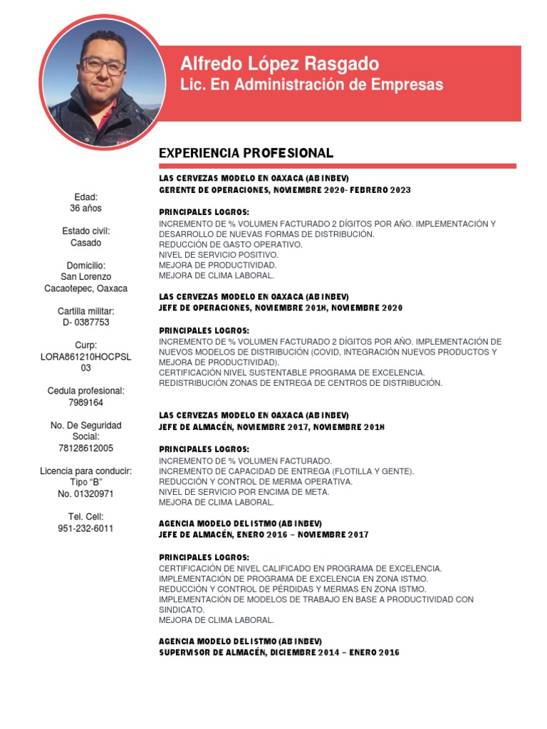 CV Alfredo Lopez Rasgado Gte Regional | PDF | Business