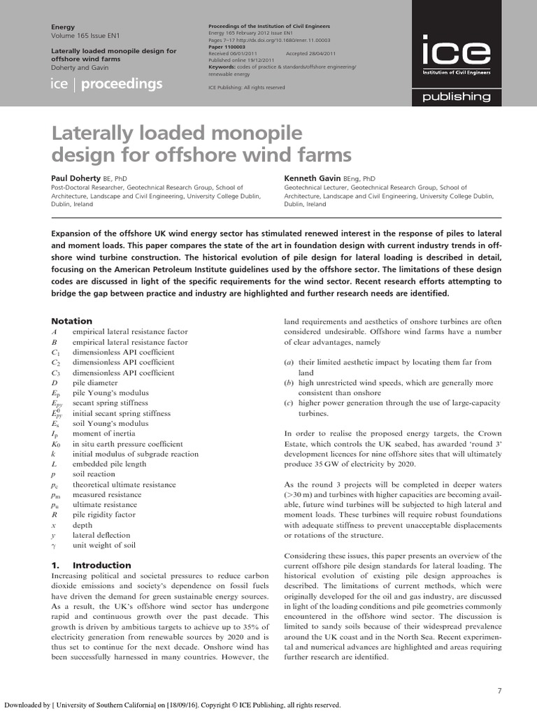2012 Doherty - Laterally Loaded Monopile Design For Offshore Wind Farms ...