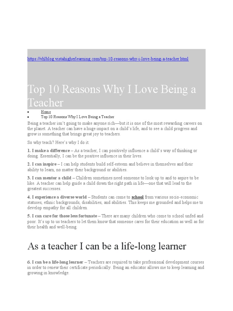 Top 10 Reasons Why I Love Being a Teacher | PDF | Teachers | Learning
