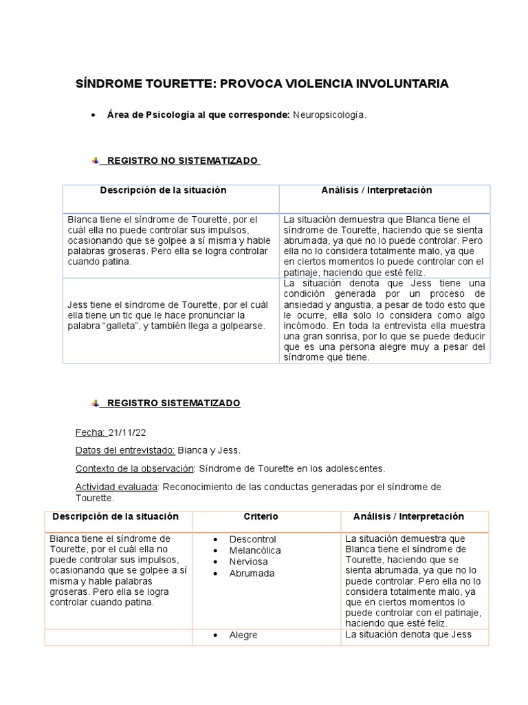SÍNDROME DE TOURETTE (1) | PDF | Síndrome de Tourette | Sicología