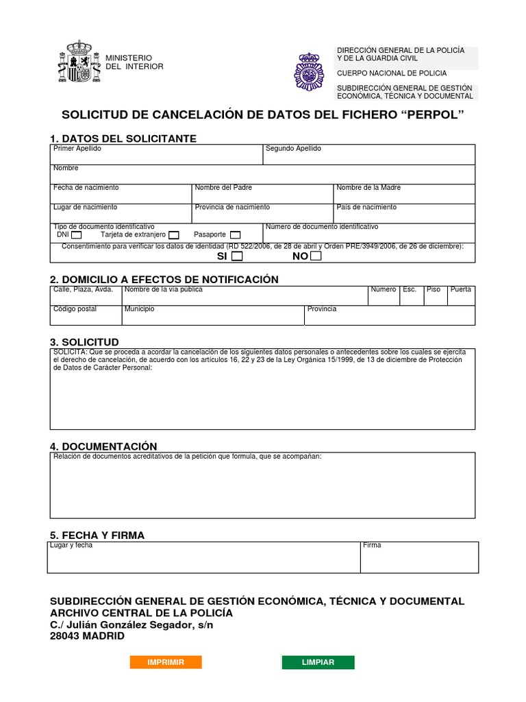 Solicitud de Cancelacion Antecedentes Policiales | PDF | Gobierno ...