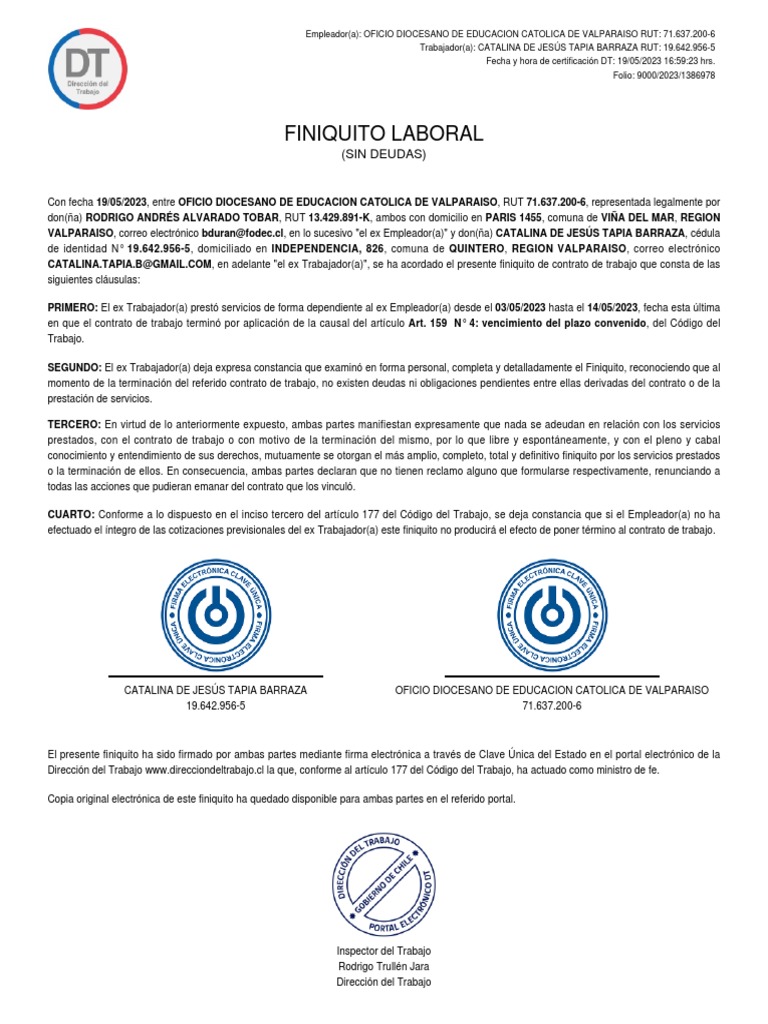 Finiquito Pago Cero 1386978 | PDF