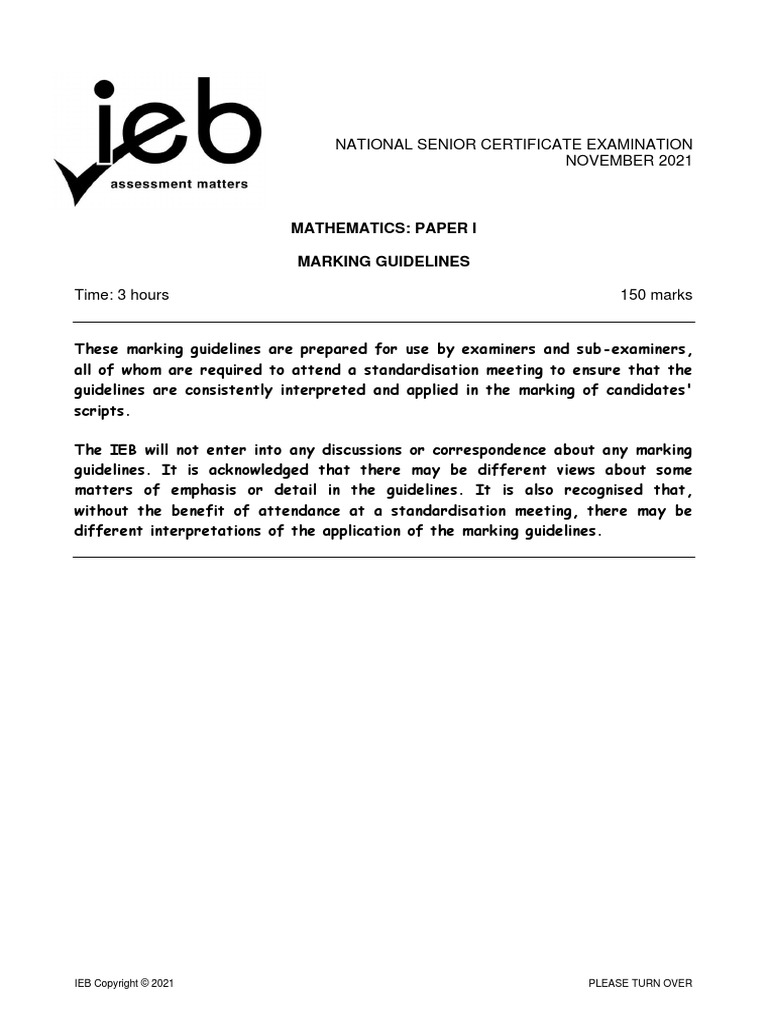 Past Exam Papers Mathematics Ieb NSC Grade 12 Past Exam Papers 2021 p1 Memo English | Download ...