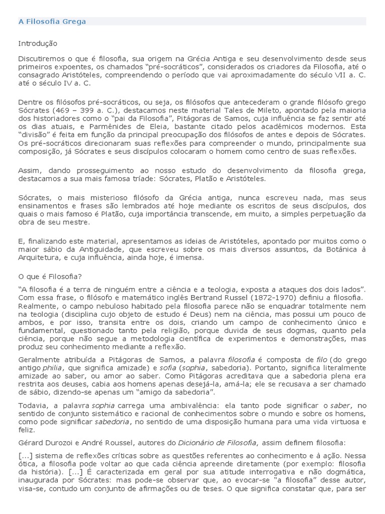A Filosofia Grega | PDF | Sócrates | Filosofia Grega Antiga