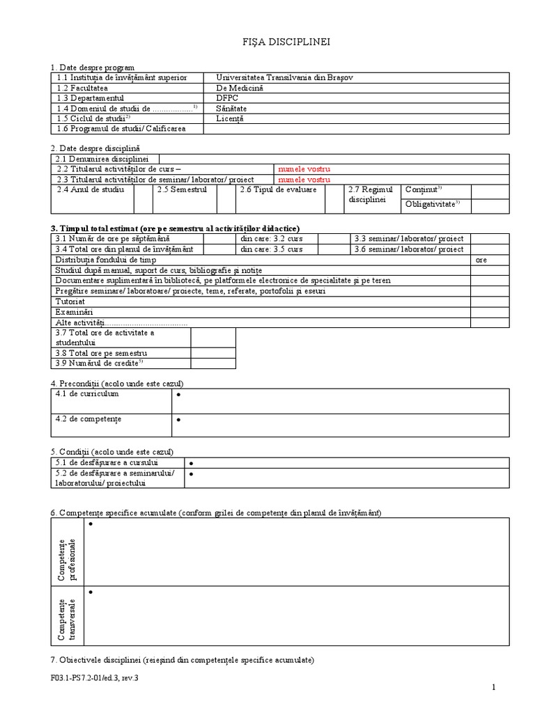 Fisa Disciplinei-Pal Maria | PDF