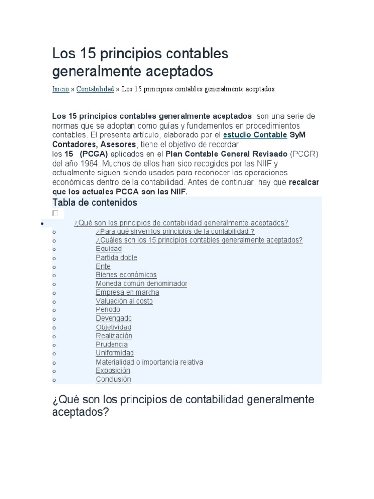 Los 15 principios contables generalmente aceptados | PDF | Contabilidad ...