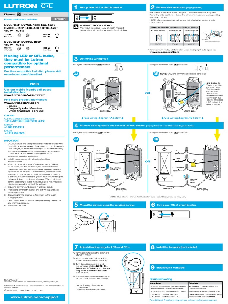 Installation Instructions For Lutron DVCL-153P Dimmer | Download Free PDF | Compact Fluorescent ...