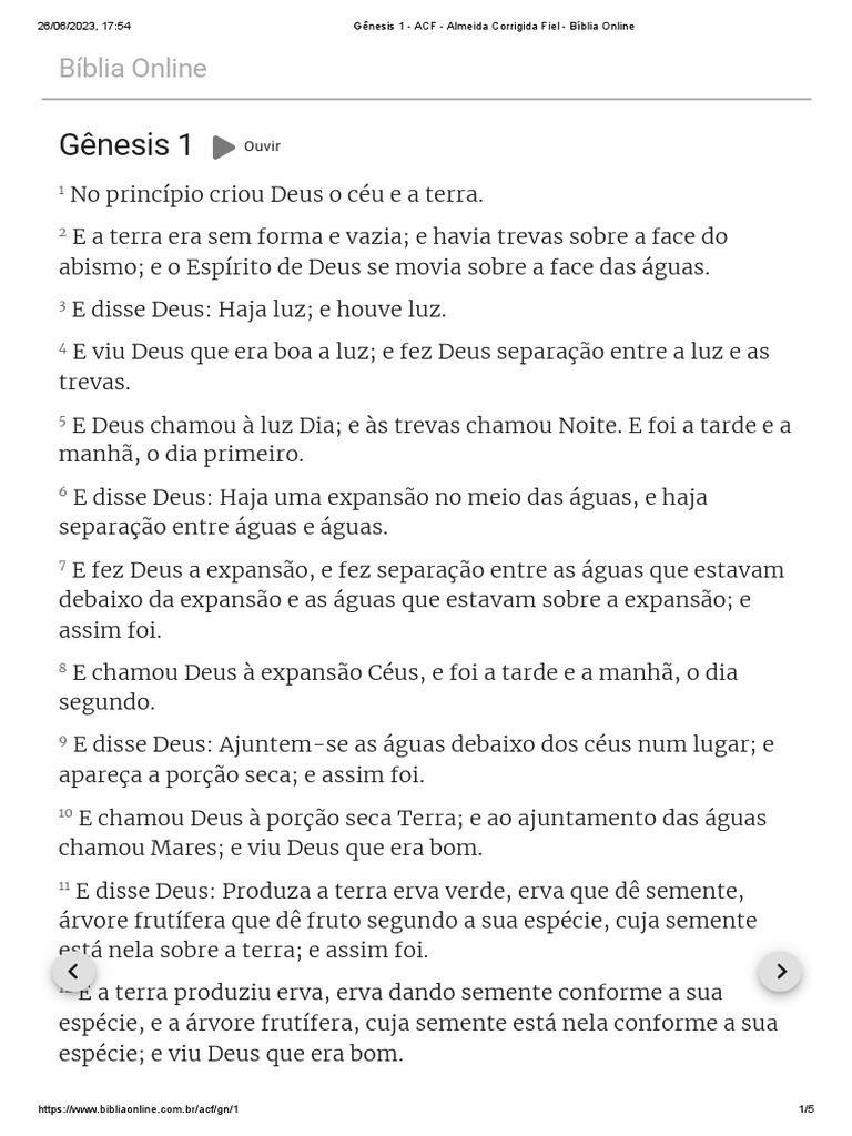 Gênesis 1 - ACF - Almeida Corrigida Fiel - Bíblia Online | PDF ...