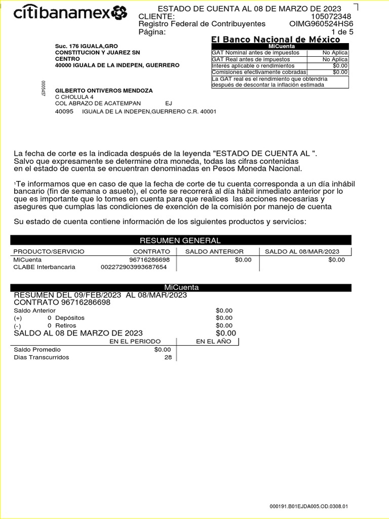 Estado de Cuenta | PDF | Dinero | Economias