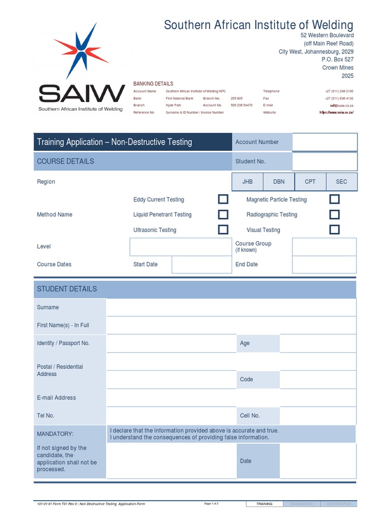 Application NDT Training | PDF | Nondestructive Testing | Fee