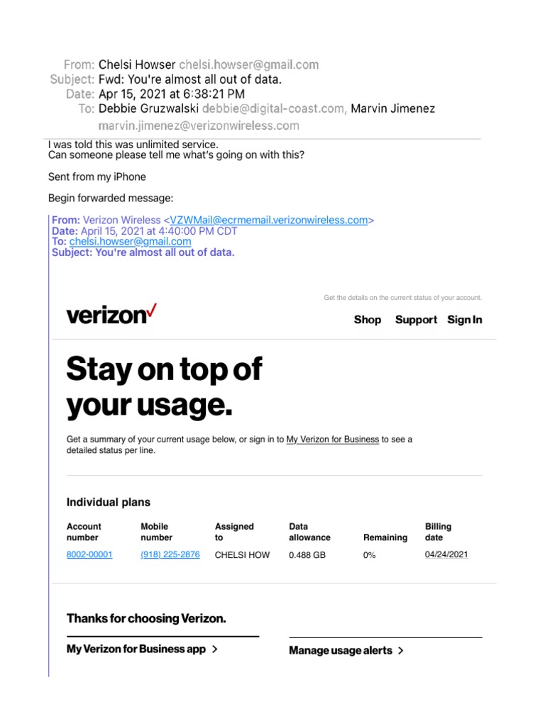 Data Usage Alert from Verizon Wireless | PDF