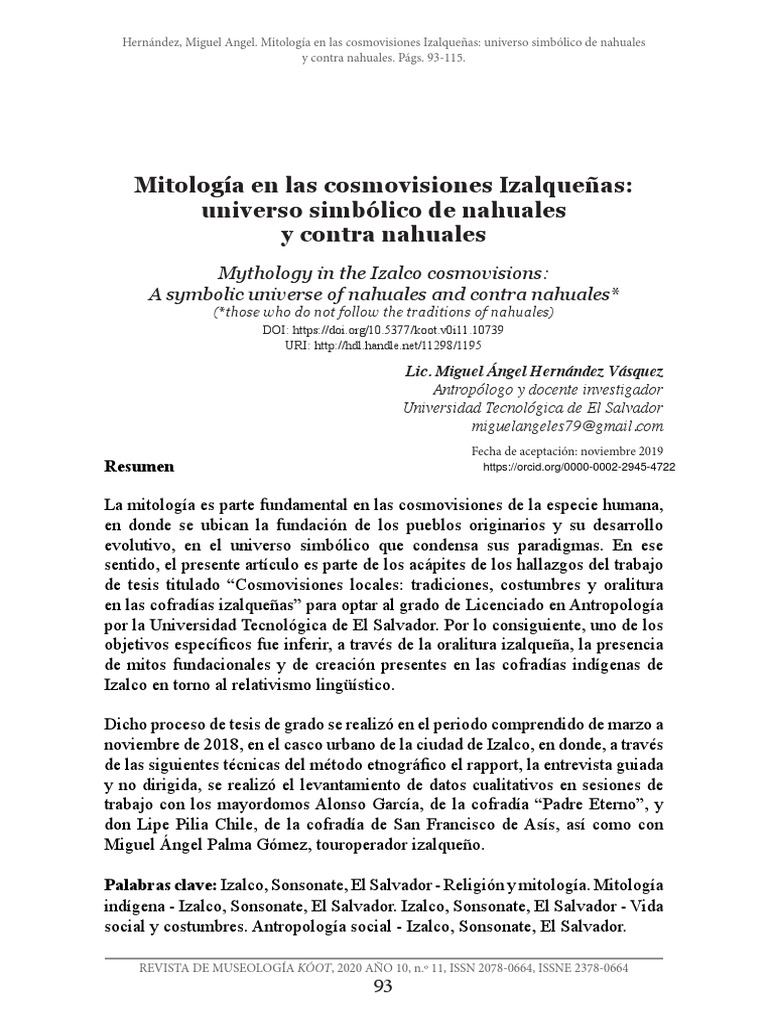 Mitología en Las Cosmovisiones Izalqueñas: Universo Simbólico de ...