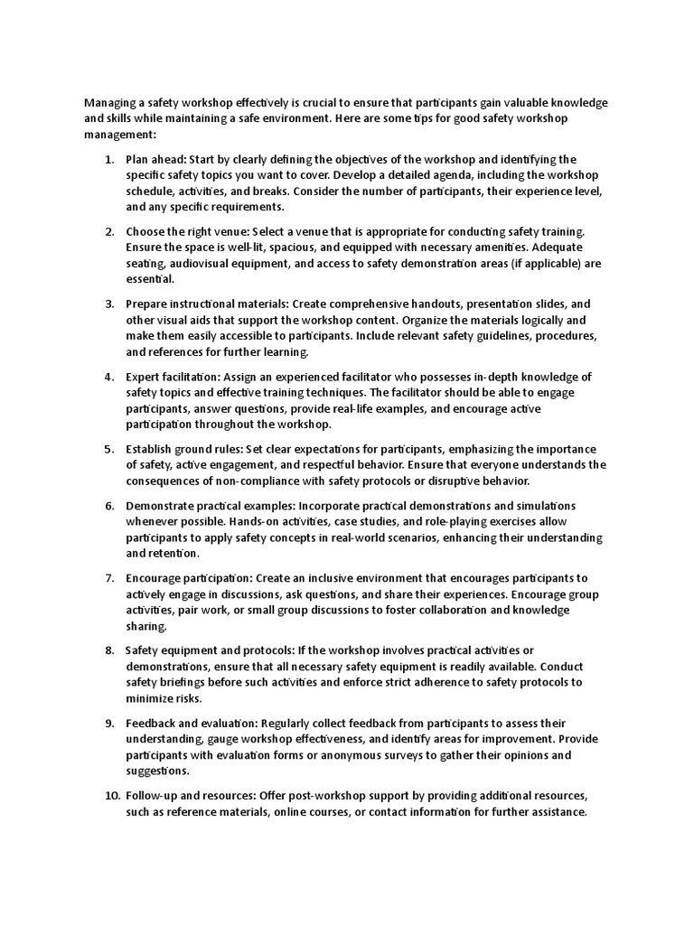 Good Safety Workshop Management | PDF | Safety