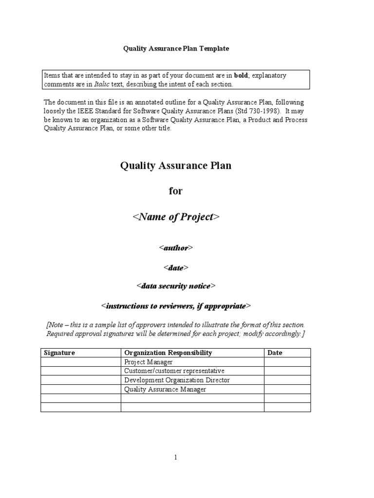 Quality Assurance Plan Template | PDF | Quality Assurance | Risk Management