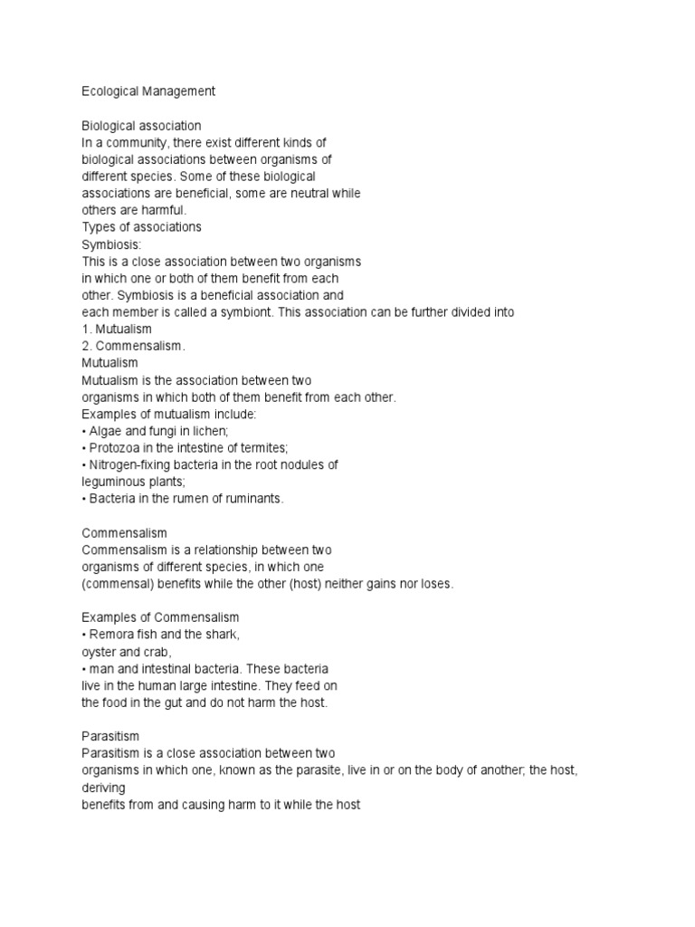 Ecological Management | PDF | Symbiosis | Earth Sciences
