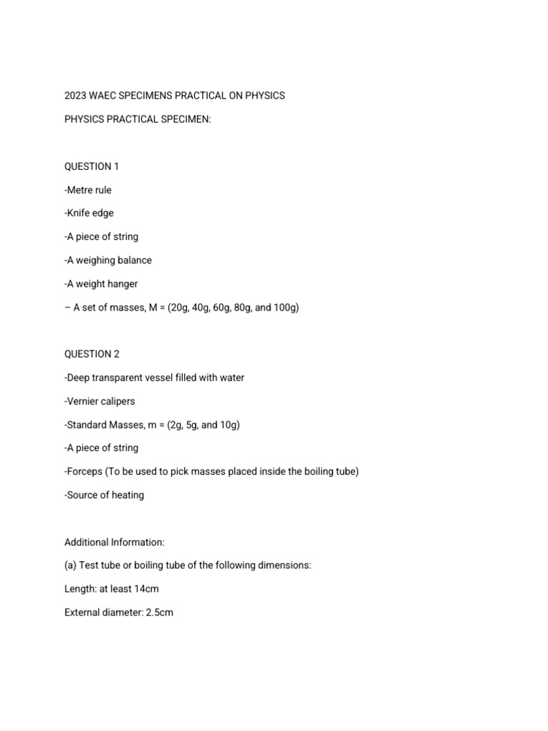 2023 Waec Specimens Physics 3 | PDF