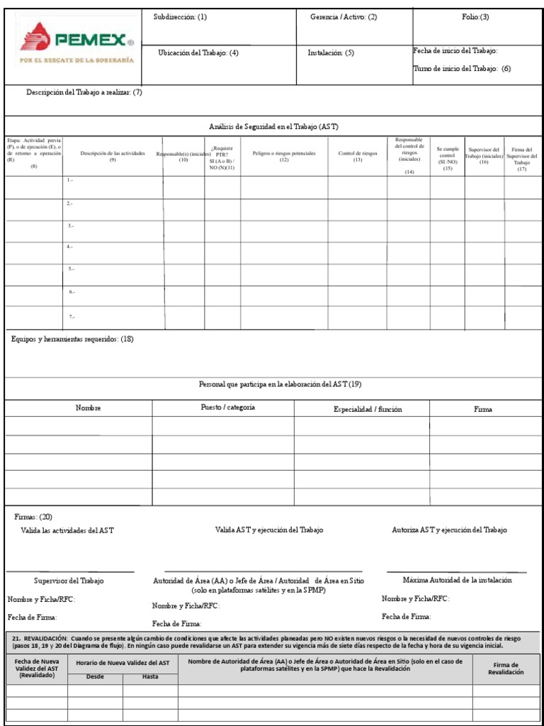 Anexo 6.6. Formato Del Análisis de Seguridad en El Trabajo (AST) | PDF