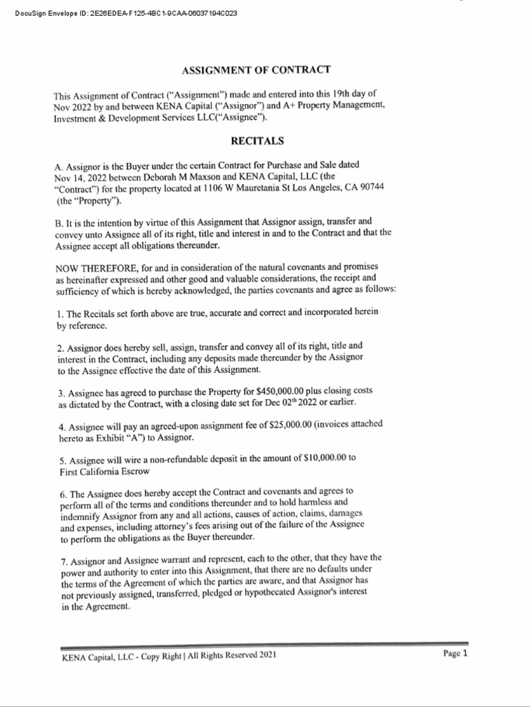 Executed Assignment Contract | PDF | Assignment (Law) | Law And Economics