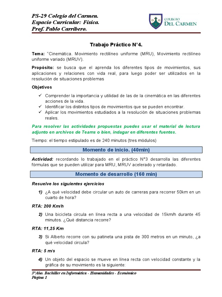 TPN° 4. Ejercicios MRU. MRUV | PDF | Velocidad | Cinemática