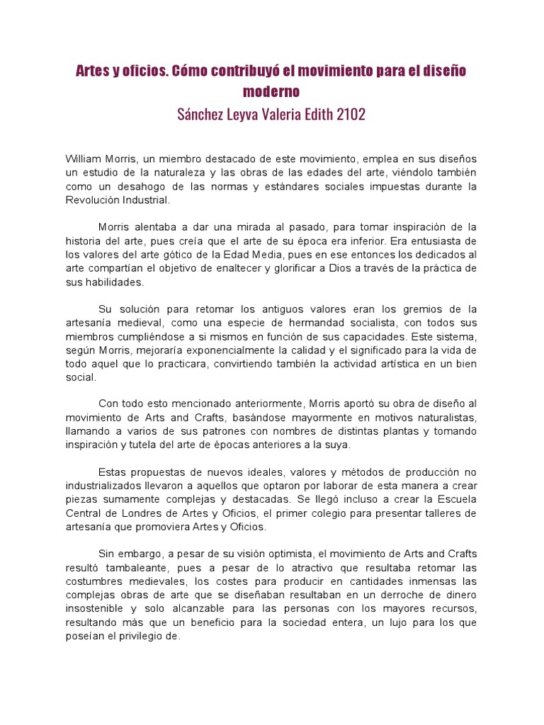 Significado del movimiento Arts and Crafts | PDF | Movimiento de Artes ...