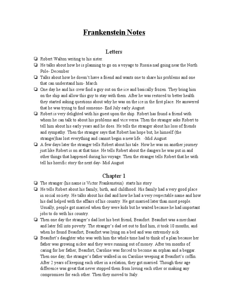 Frankenstein Notes | PDF | Frankenstein