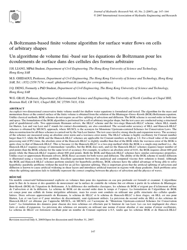 Hong Kong SAR: Journal of Hydraulic Research Vol. 45, No. 2 (2007), Pp ...