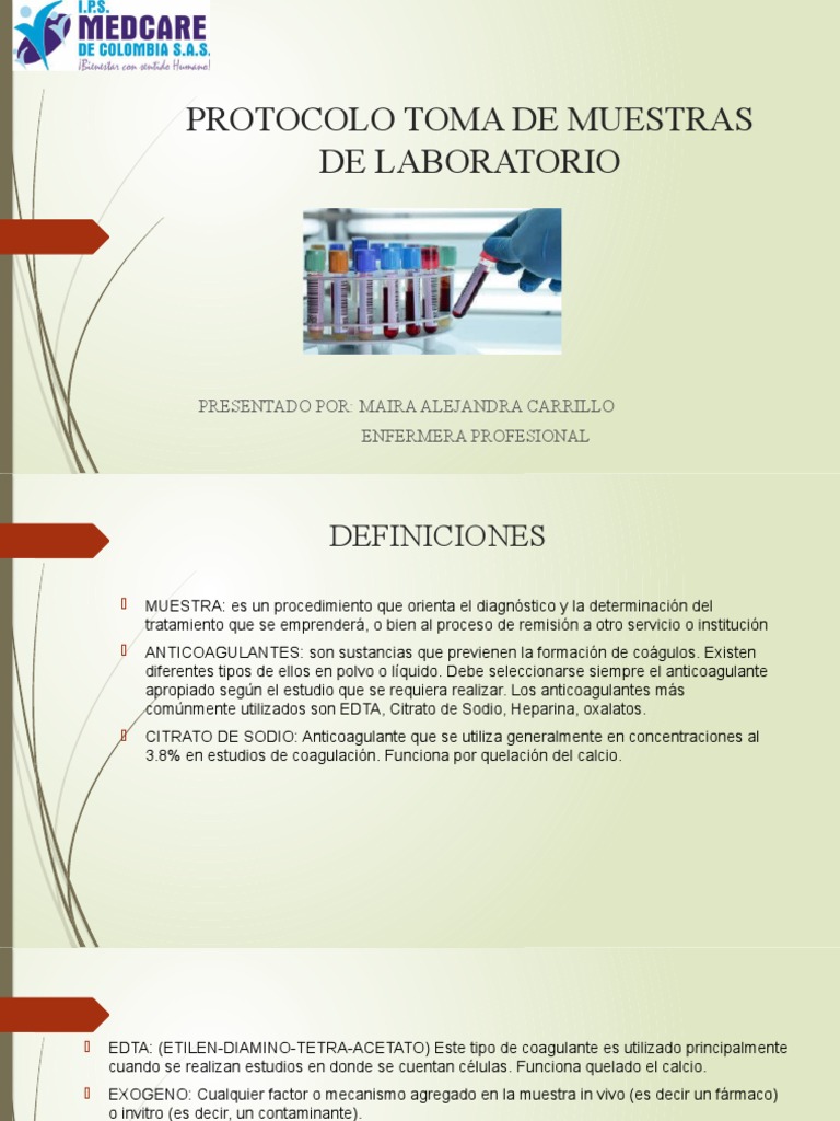 Diapositivas Toma de Muestras | PDF | Especialidades Medicas | Medicina CLINICA