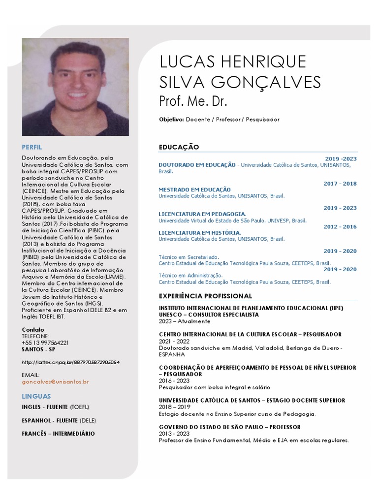 Lucas CV | Download grátis PDF | Universidade | Estágios educacionais