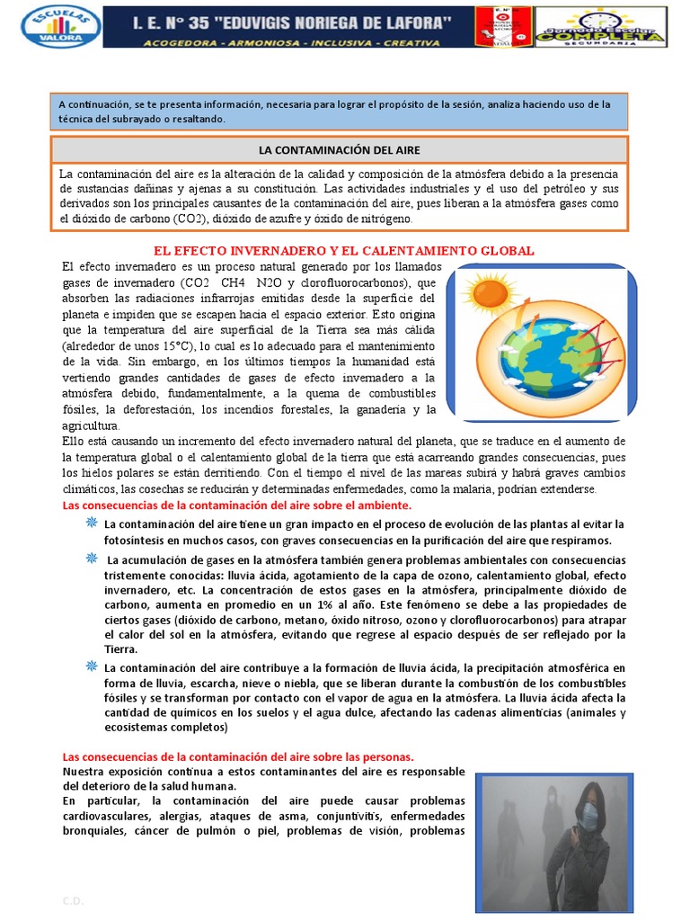 2°grado Ficha DE APRENDIZAJE SESIÓN 4-SEM.2-EXP.3-CC - SS | PDF | Contaminación | Gases de ...