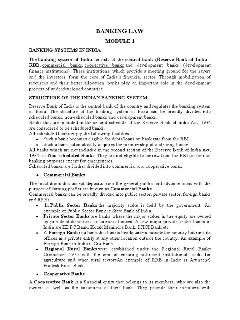 Banking Law Pdf Negotiable Instrument Banks