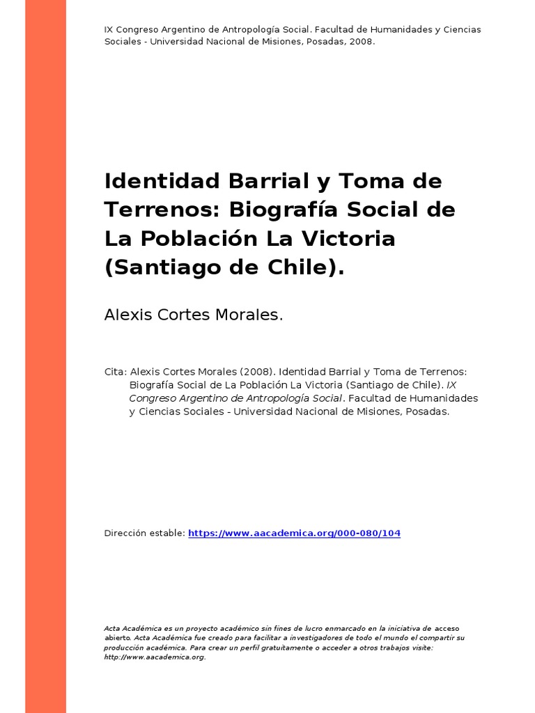 Alexis Cortes Morales (2008) - Identidad Barrial y Toma de Terrenos ...