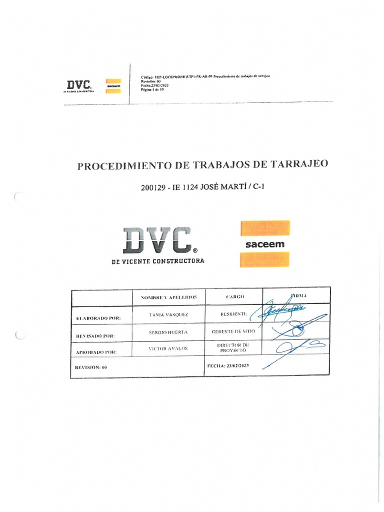 FDP-LOC029 (OBR) ETP1-PR-AR-09 Procedimiento de Trabajos de Tarrajeo | PDF FDP-LOC029 (OBR) ETP1-PR-AR-09 Procedimiento de Trabajos de Tarrajeo | PDF