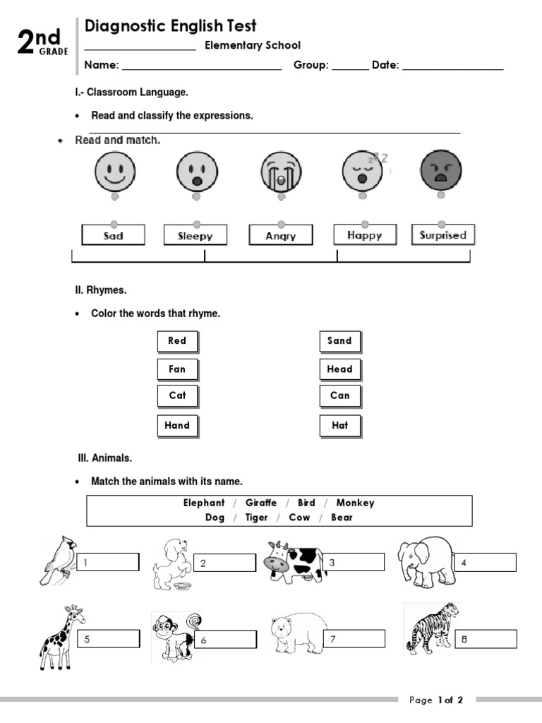 2nd Grade Diagnostic Test | PDF | Linguistics