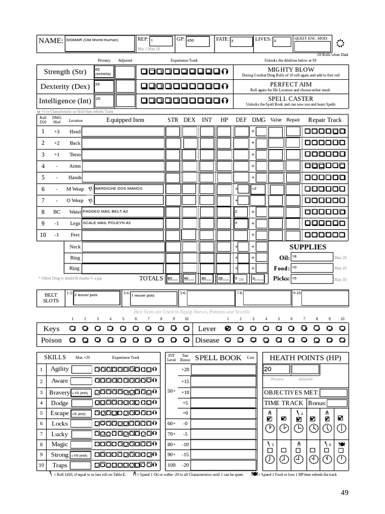 D100 Dungeon Character Sheet Template | PDF | Role Playing Games