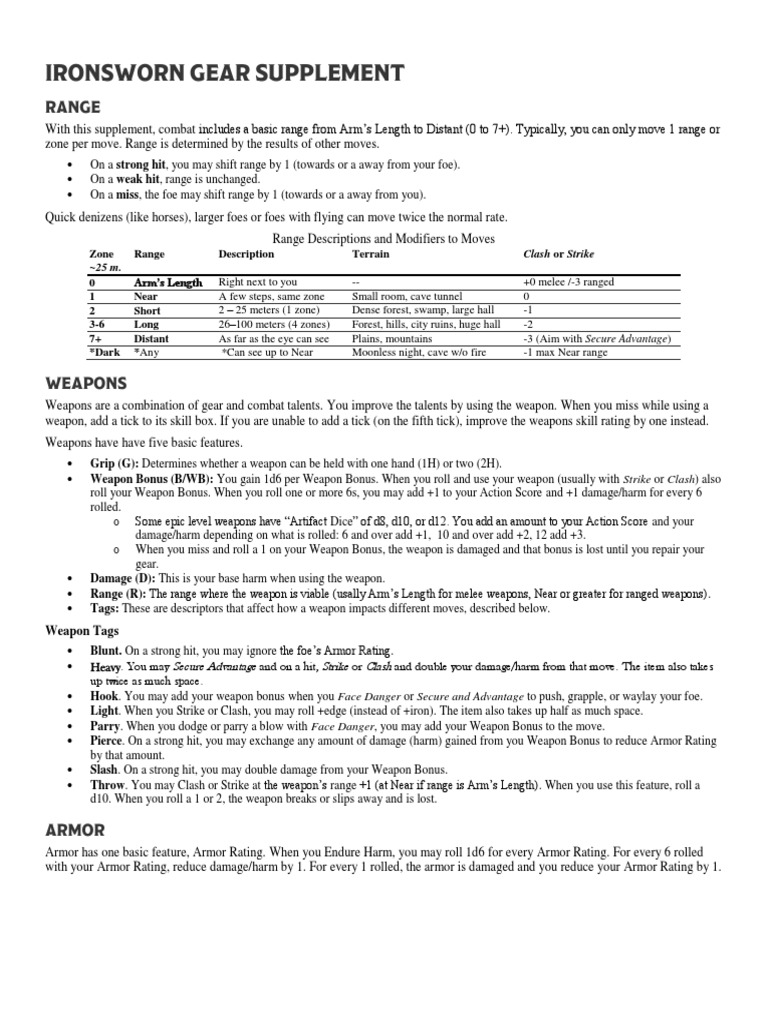 Ironsworn Gear Supplement Guide | PDF | Armour | Spear