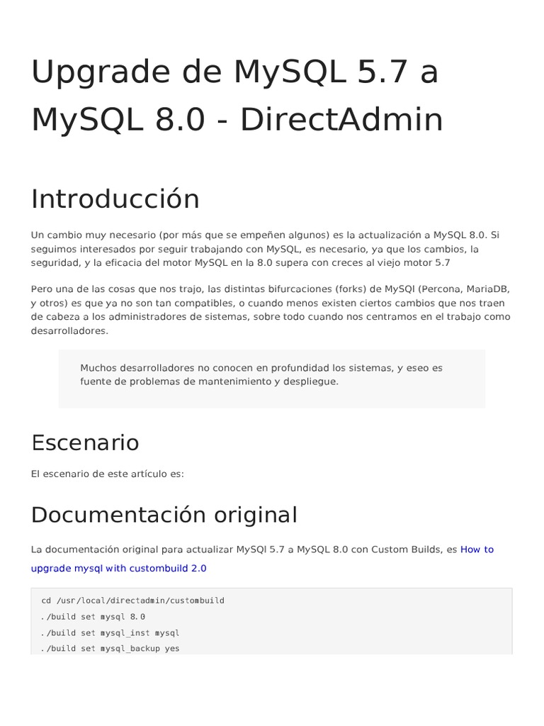 Upgrade De Mysql 57 A Mysql 80 Directadmin Pdf Mi Sql Sql 