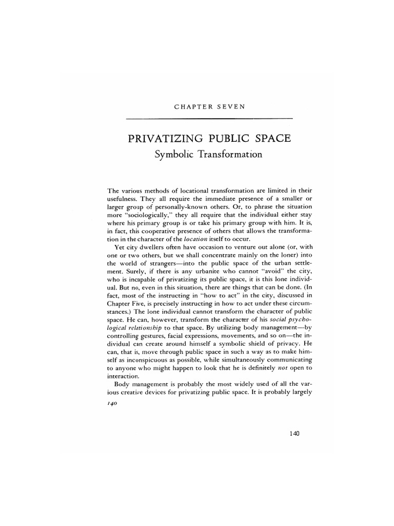 Lofland (1973) Privatizing Public Space - Symbolic Transformation | PDF