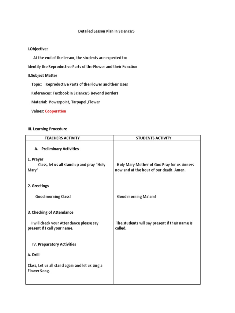 Detailed Lesson Plan in Science 5 | PDF | Flowers | Pollen